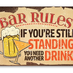 Metal Sign Bar Rules not Printed on Wood Durable Metal Sign Use Indoor ...