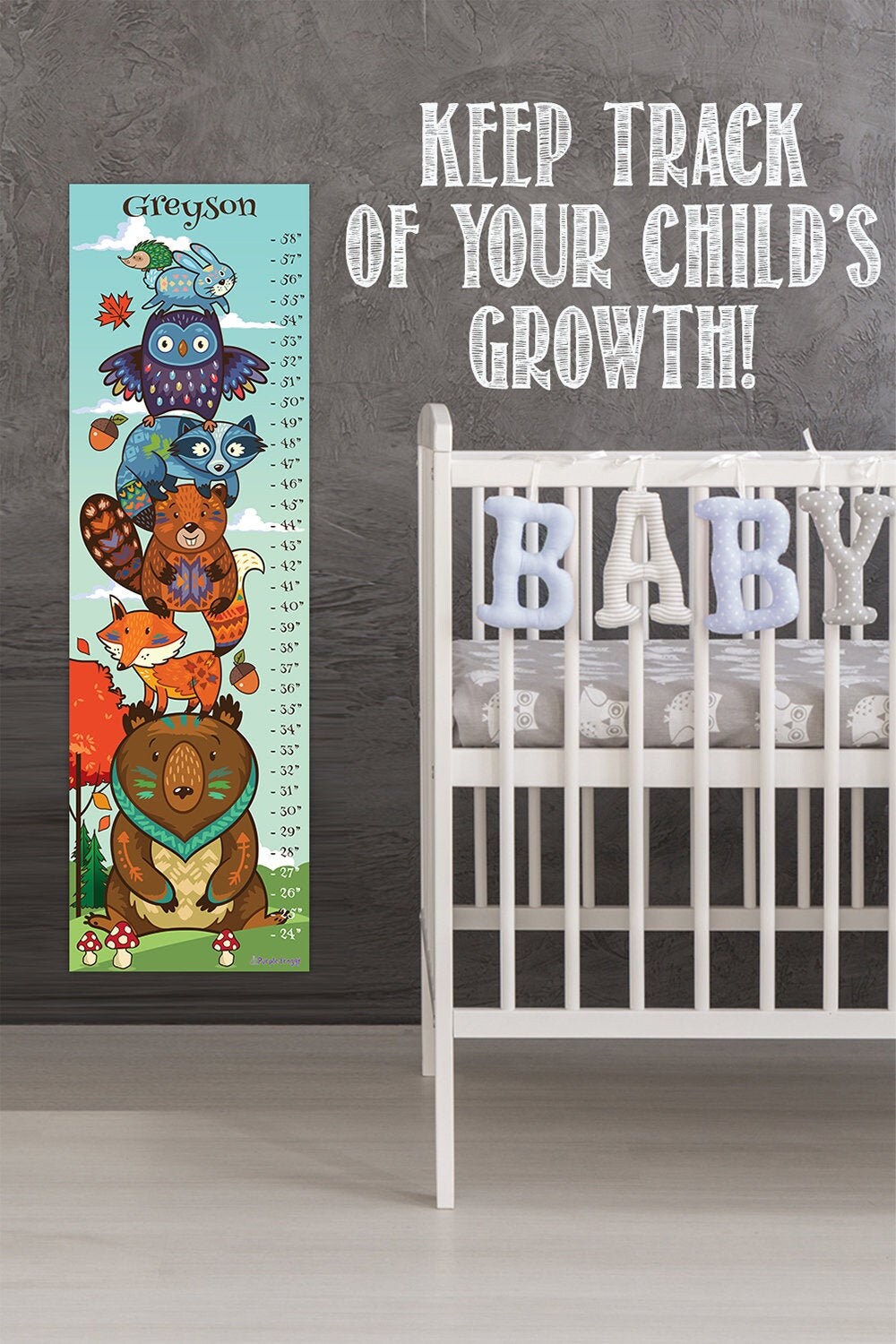 Woodland Creatures Personalized Growth Chart Repositionable - Etsy