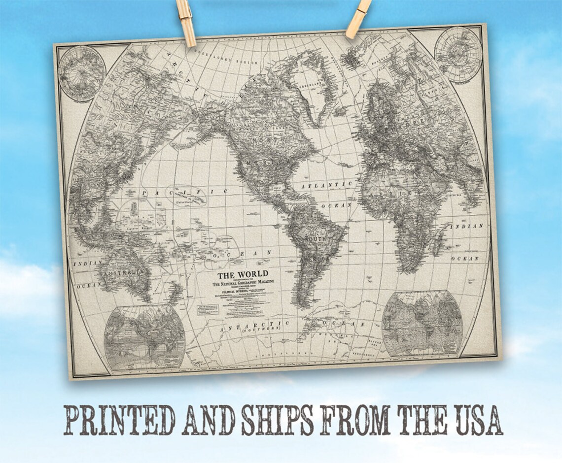 Canvas 1922 World Map Black & White Choose Unframed Poster | Etsy