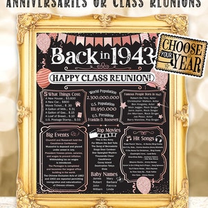 80th High School Reunion Decoration in Gold or Rose Gold Class of 1943 ...