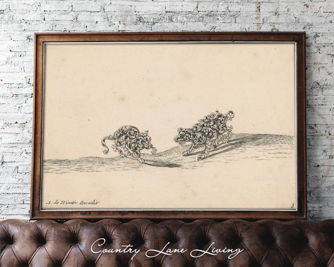 Filigree Calligraphy Dog and Cat Fighting Drawing Download | Etsy