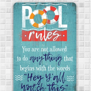 Tin Pool Rules Durable Metal Sign 8 X 12 or 12 X 18 Use Indoor/outdoor ...