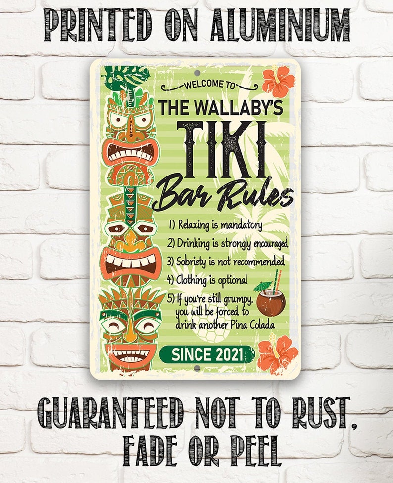 Tin Personalized Tiki Bar Rules Metal Sign 8 X - Etsy
