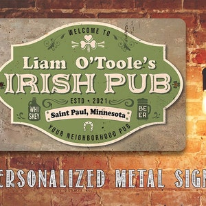 Personalized Irish Pub Metal Sign 8 X 12 or - Etsy