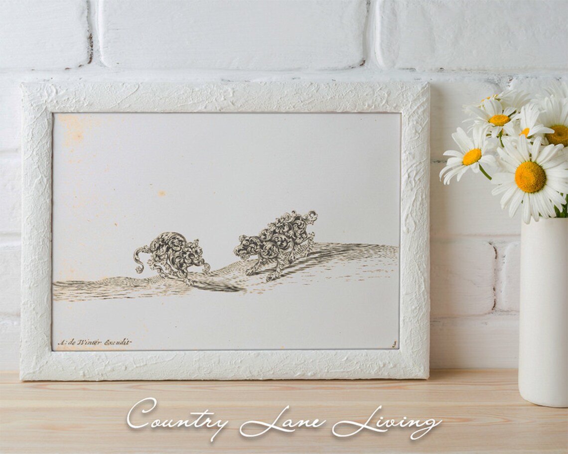 Filigree Calligraphy Dog and Cat Fighting Drawing Download | Etsy