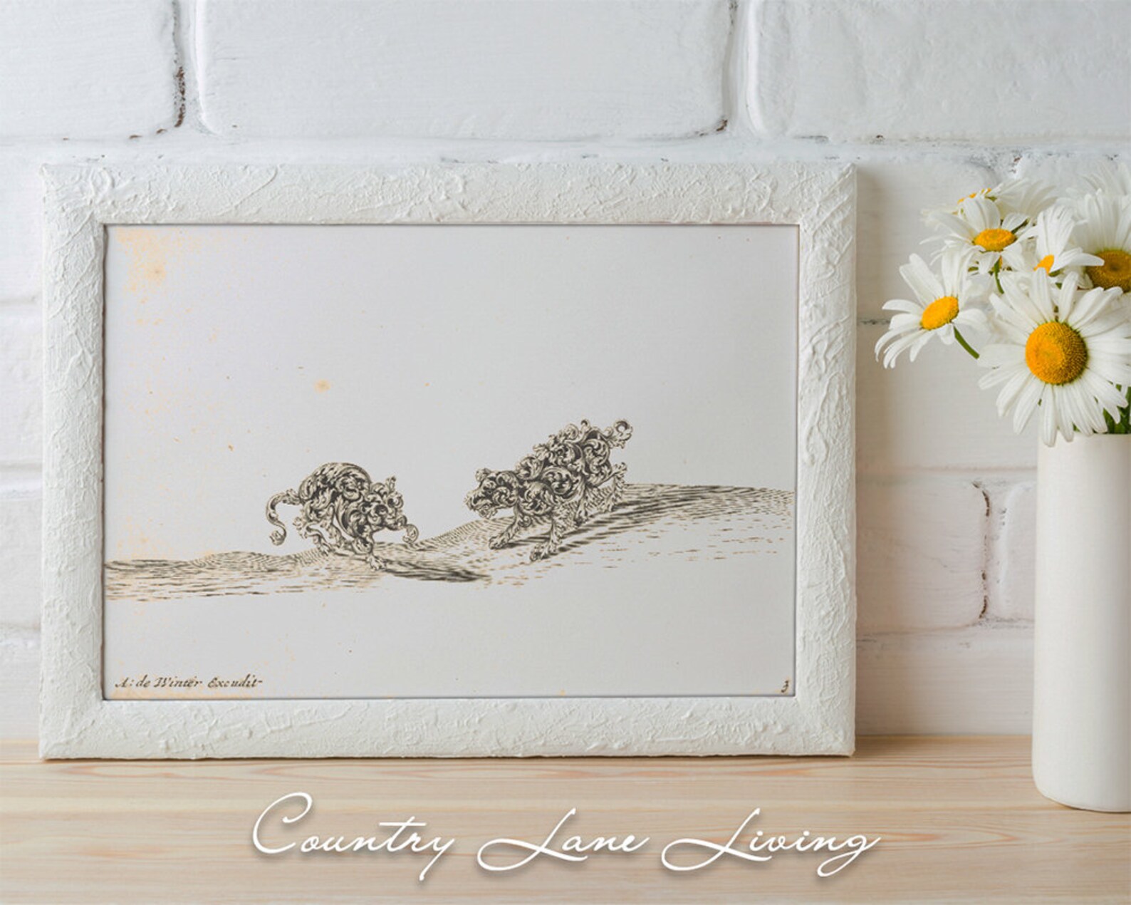 Filigree Calligraphy Dog and Cat Fighting Drawing Download | Etsy