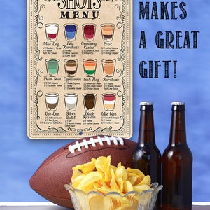 Metal Sign Shots Menu Durable Metal Sign Use Indoor/outdoor Great Bar ...