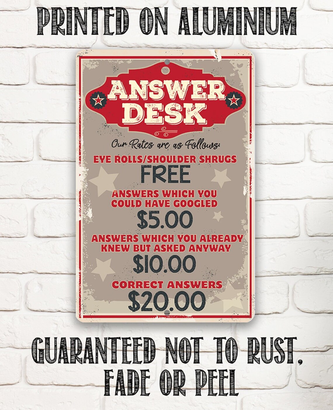 Personalized Tin Answer Desk Metal Sign 8 X - Etsy