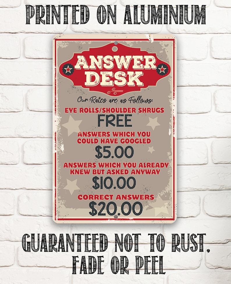 Personalized Tin Answer Desk Metal Sign 8 X - Etsy