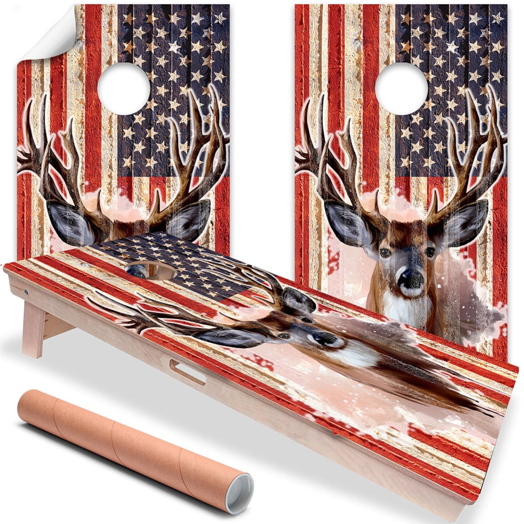 Cornhole Wraps for Boards Vinyl Decals Set of 2 Deer and American Flag ...