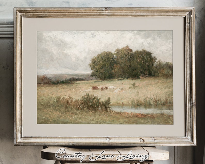 Meadow Stream Landscape Oil Painting Cool Toned Vintage - Etsy