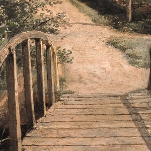 Country Path Bridge Farmhouse Painting Download Warm Toned Vintage ...