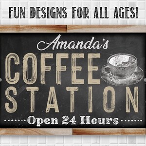 Tin Personalized Metal Sign Coffee Station Open 24 Hours chalkboard ...