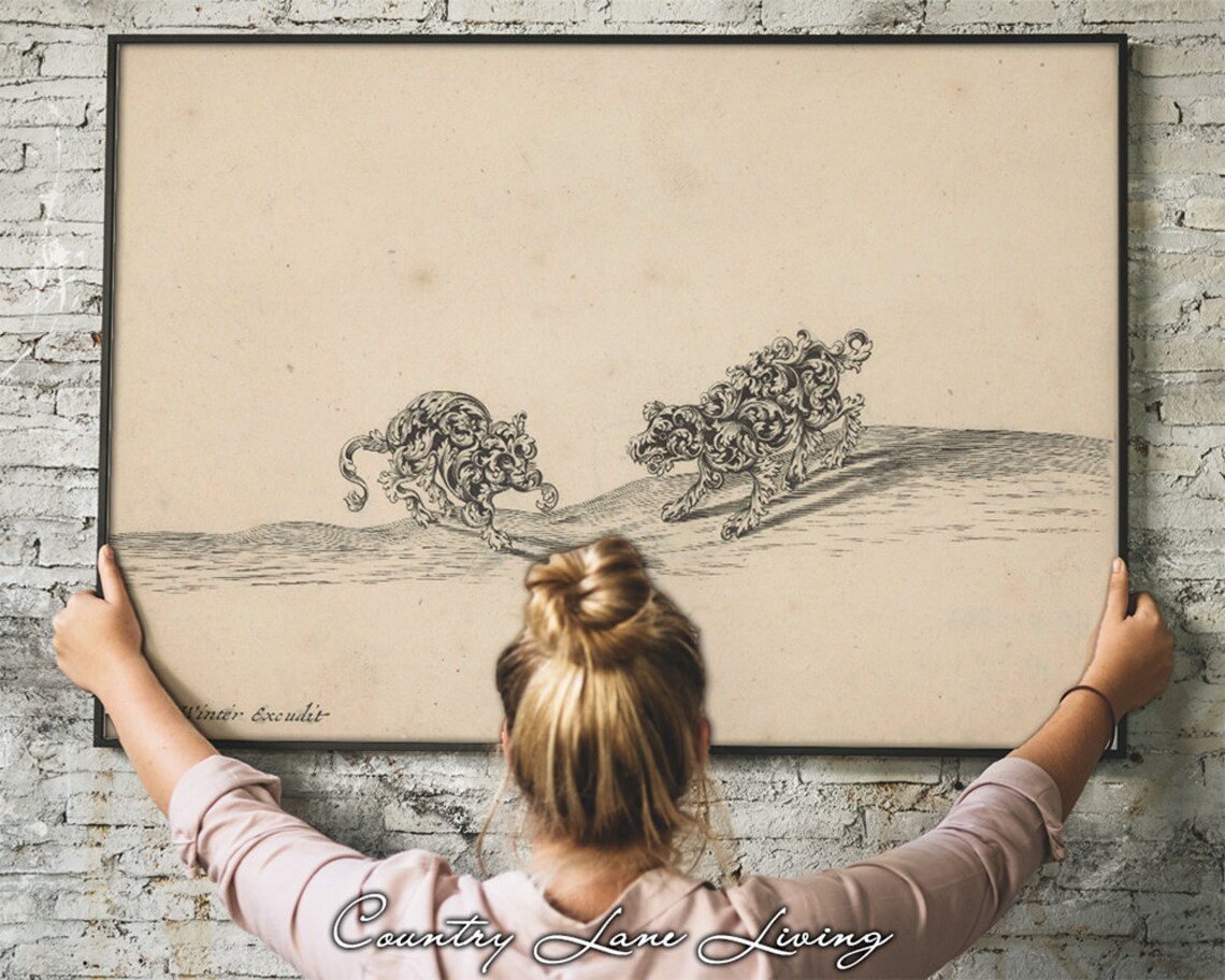 Filigree Calligraphy Dog and Cat Fighting Drawing Download | Etsy