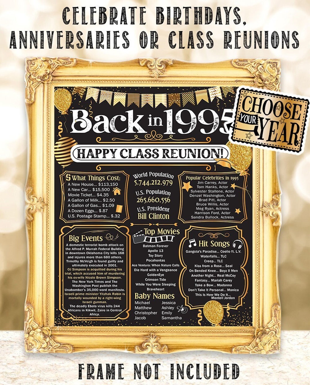 29th High School Reunion Decoration in Gold or Rose Gold Class of 1995 ...