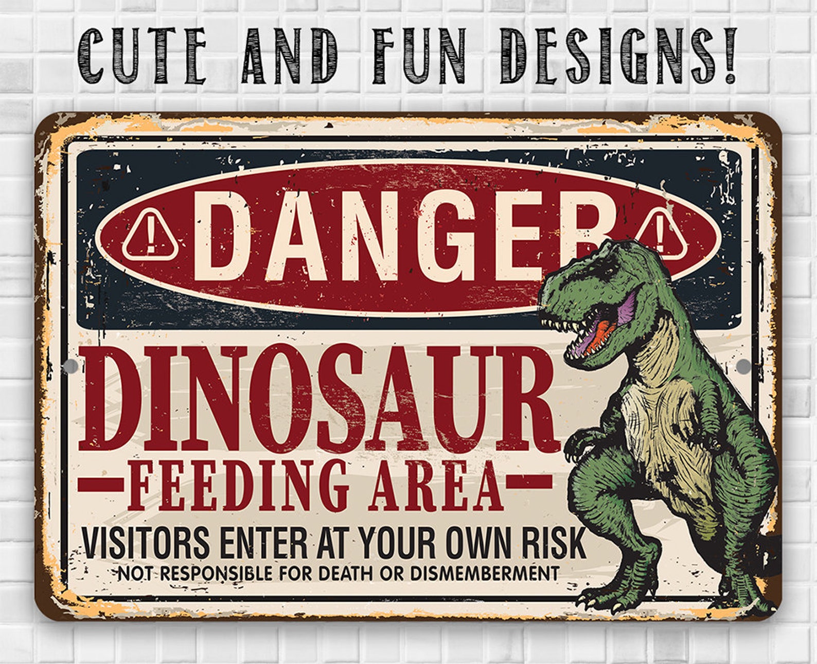 Tin Metal Sign Danger Dinosaur Feeding Area-durable Use - Etsy
