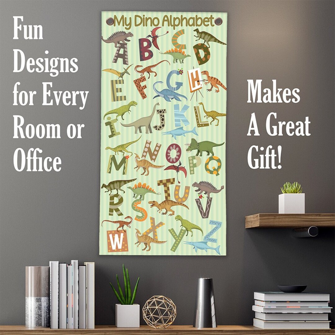 Dinosaur Alphabet Canvas Wall Scroll Art Large Minimalist Hanging 16 X ...