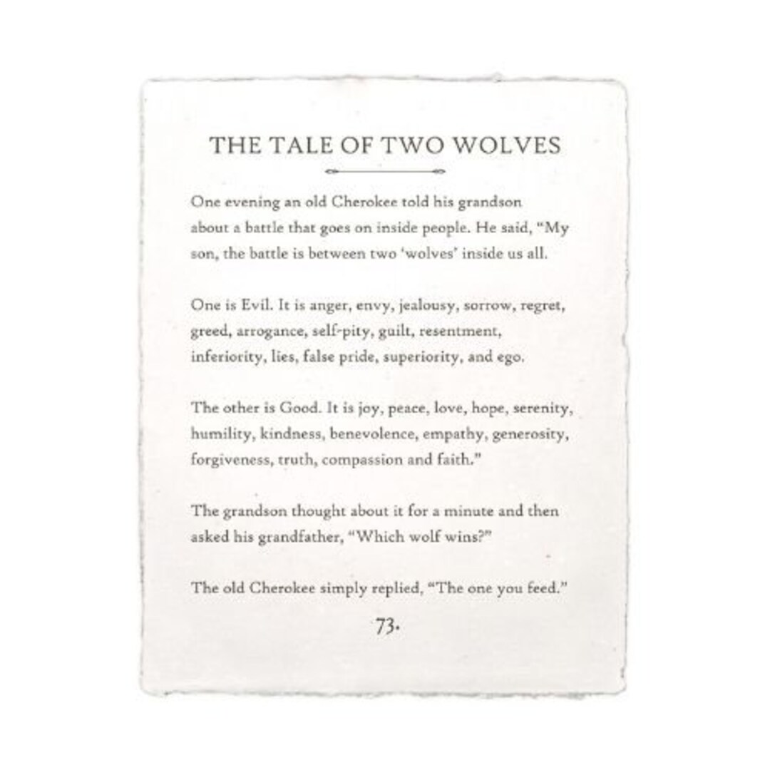 The Tale of Two Wolves on Handmade Paper 12.5x15 Inspirational Unframed ...