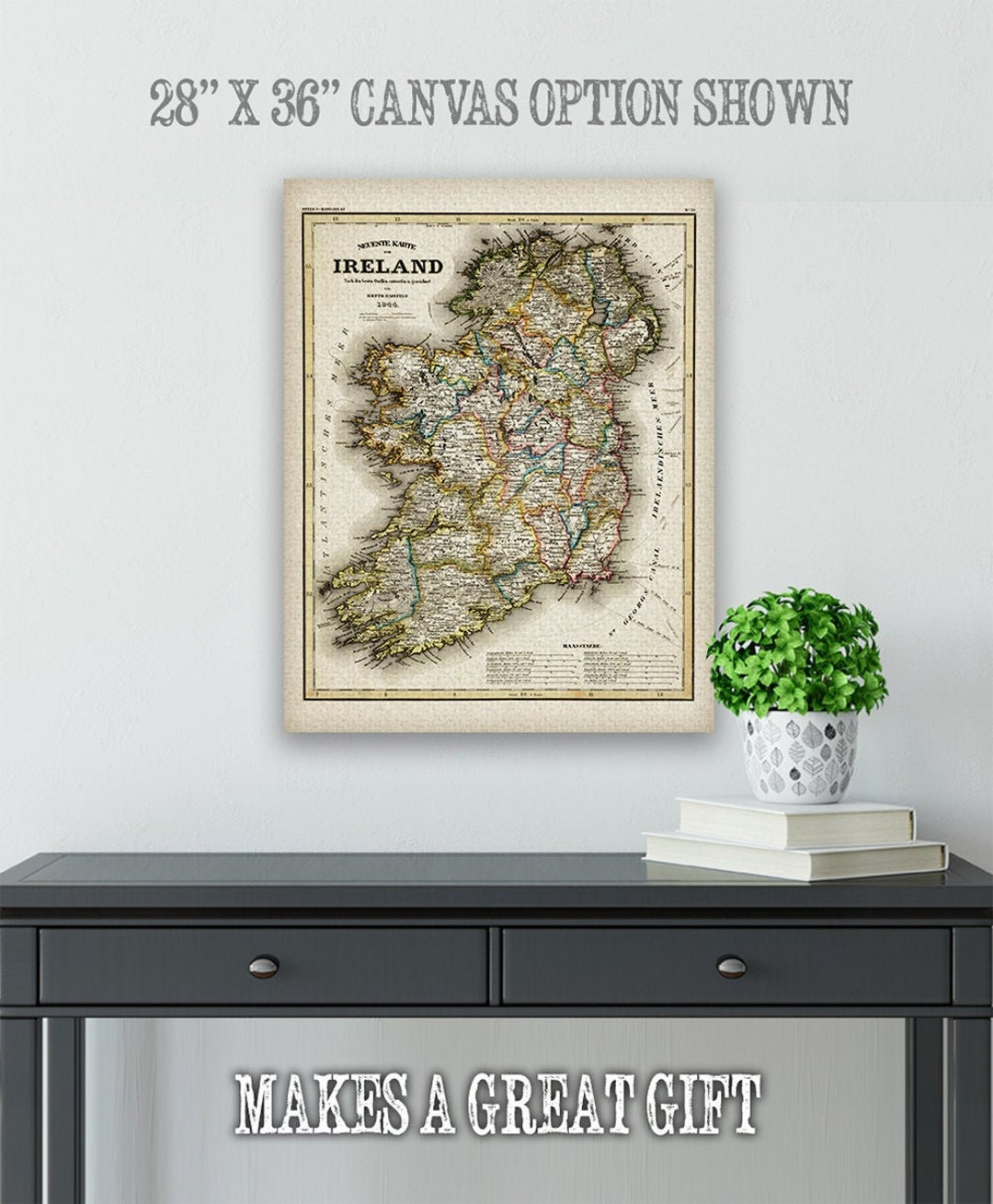 Canvas 1844 Ireland Map Choose Unframed Poster or Canvas Great Vintage ...
