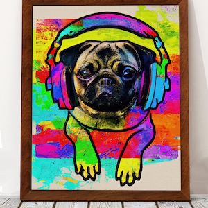 Canvas DJ Pug Illustration Choose Unframed Poster or Canvas Cute and ...