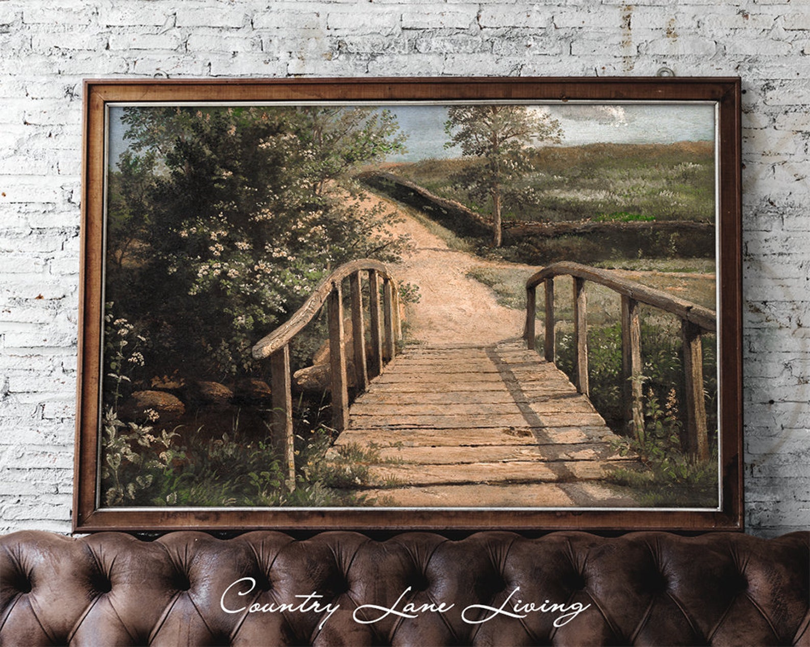 Country Path Bridge Farmhouse Painting Download Warm Toned - Etsy