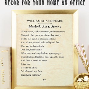 William Shakespeare Macbeth Tomorrow and Tomorrow 11x14 Unframed Book ...
