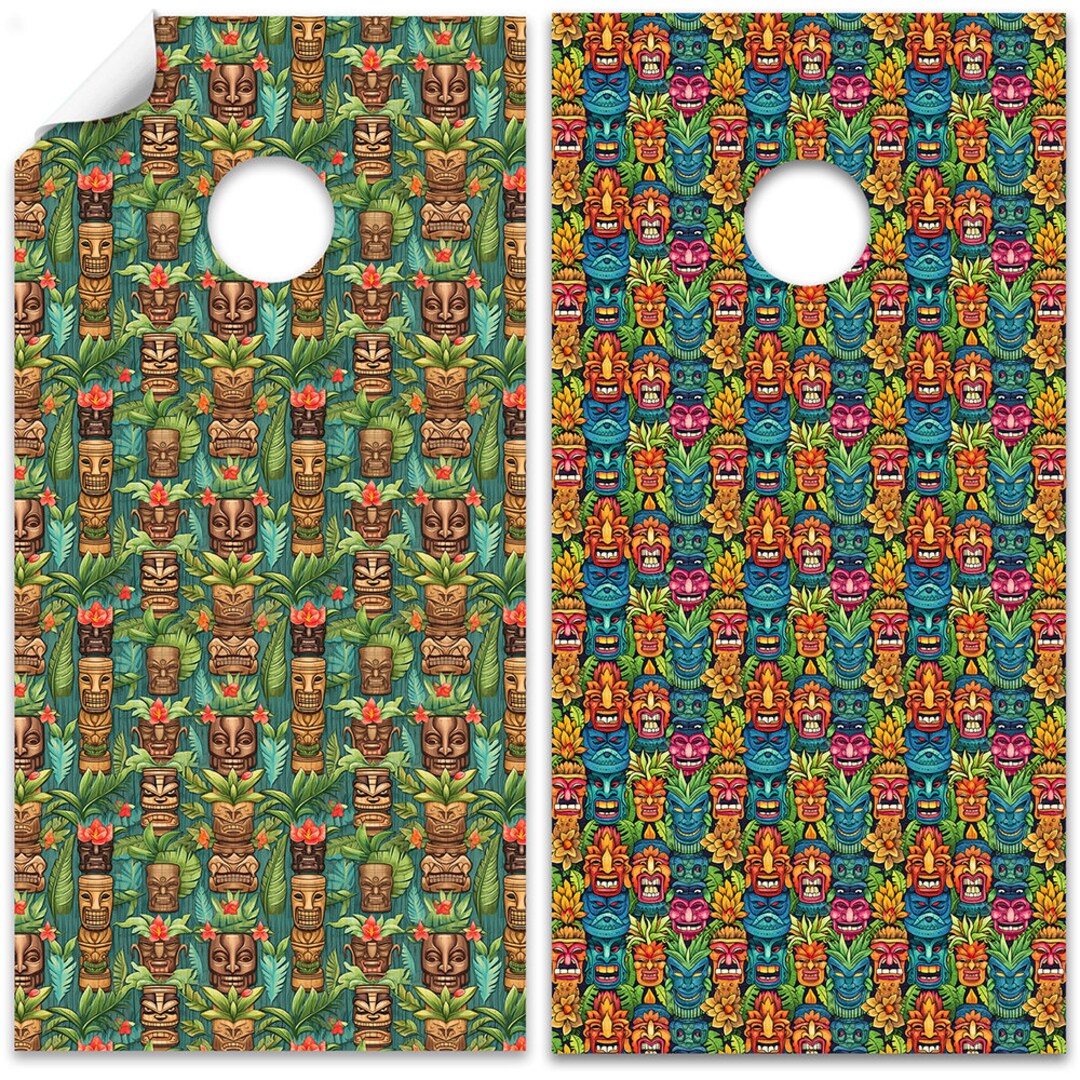 Set of 2 Corn Hole Decal, Tiki Patterns Board Wrap, Professional Vinyl ...