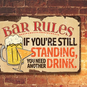 Metal Sign Bar Rules not Printed on Wood Durable Metal Sign Use Indoor ...