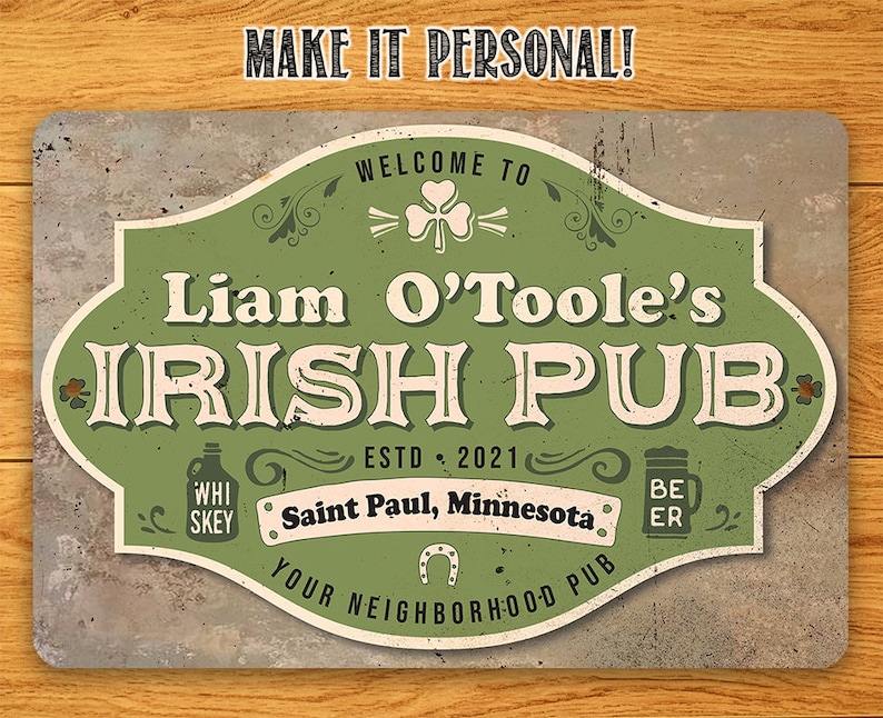 Personalized Irish Pub Metal Sign 8 X 12 or - Etsy