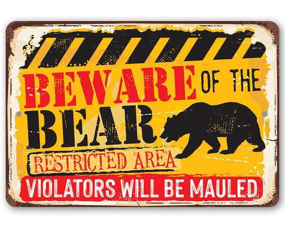 Tin Beware Bear Metal Sign | Etsy
