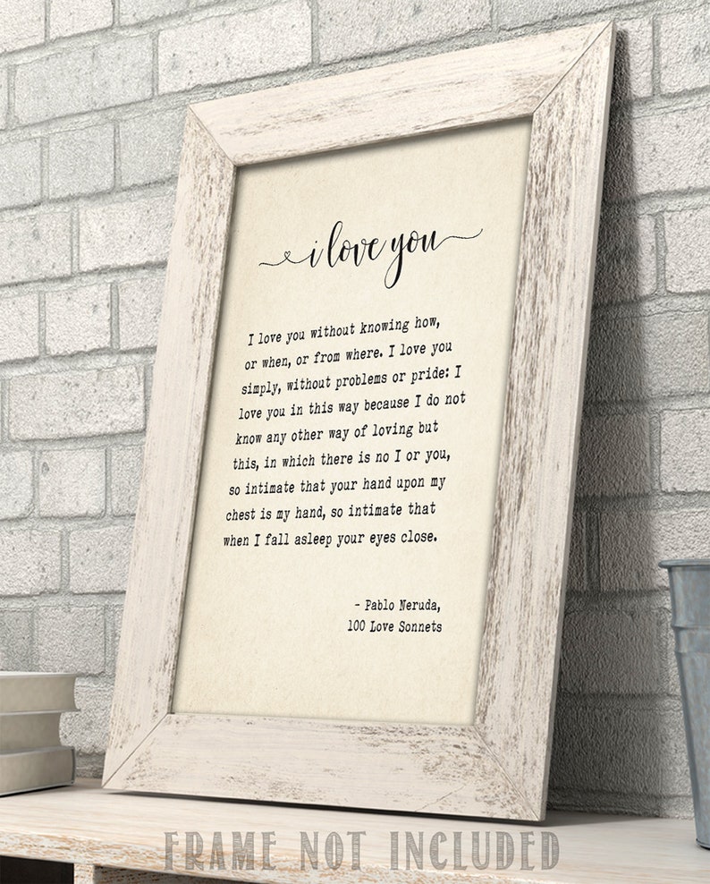 I Love You Sonnet Pablo Neruda Book Page Quote Art Print - Etsy