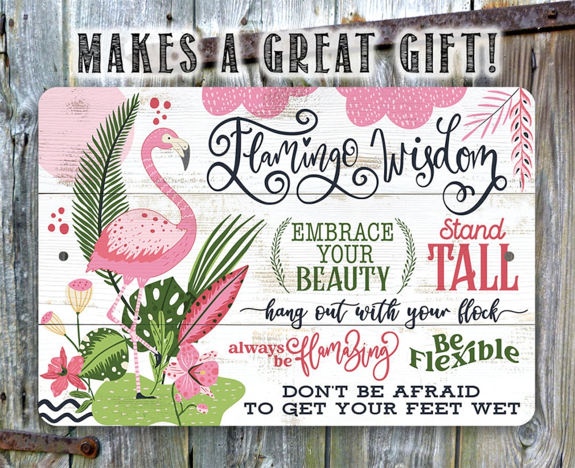 Tin Metal Sign Flamingo Wisdom 8x12 / | Etsy