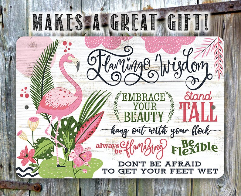 Tin Metal Sign Flamingo Wisdom 8x12 / | Etsy