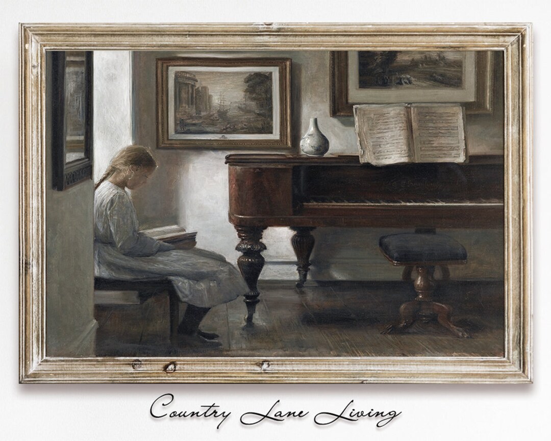 Reading a Book in the Piano Room Portrait Oil Painting - Etsy