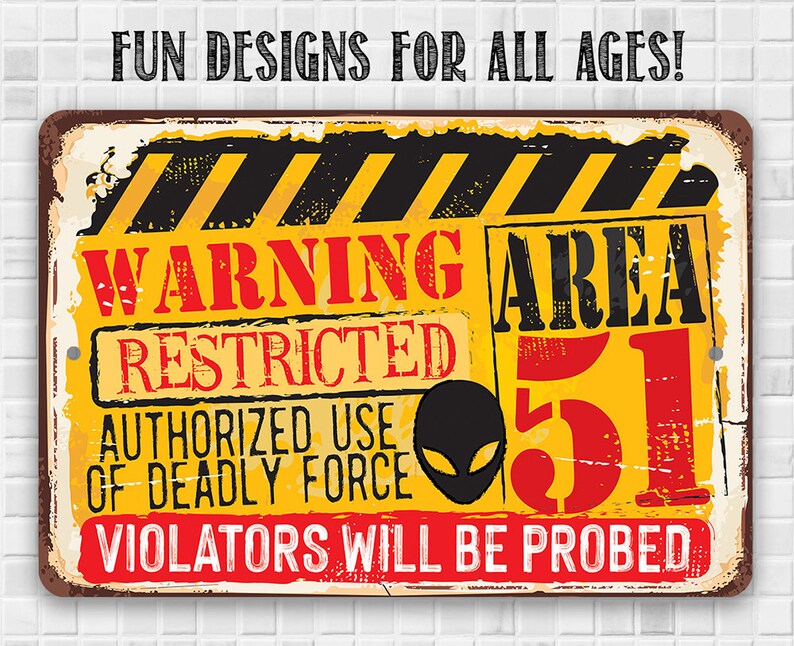 Tin Warning Area 51 Metal Sign - Etsy