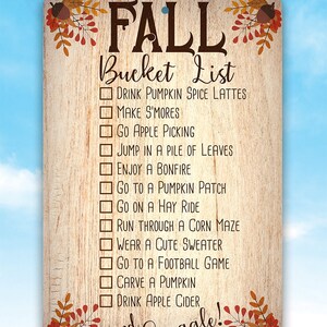 Tin Fall Bucket List Durable Metal Sign 8x12 - Etsy