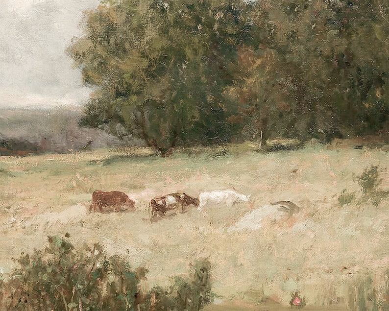 Meadow Stream Landscape Oil Painting Cool Toned Vintage - Etsy