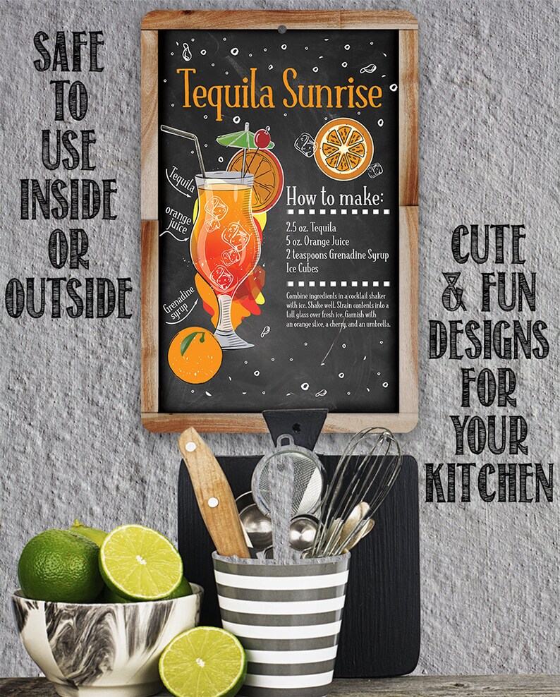 Tin Tequila Sunrise Bar Recipe Metal Sign 8 X | Etsy