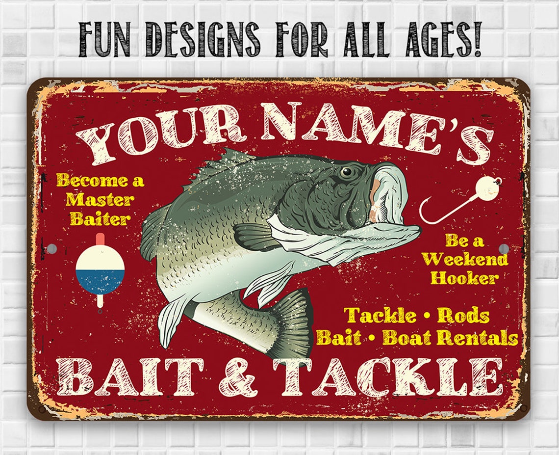 Personalized Bait and Tackle Metal Sign fishing Supply tin | Etsy