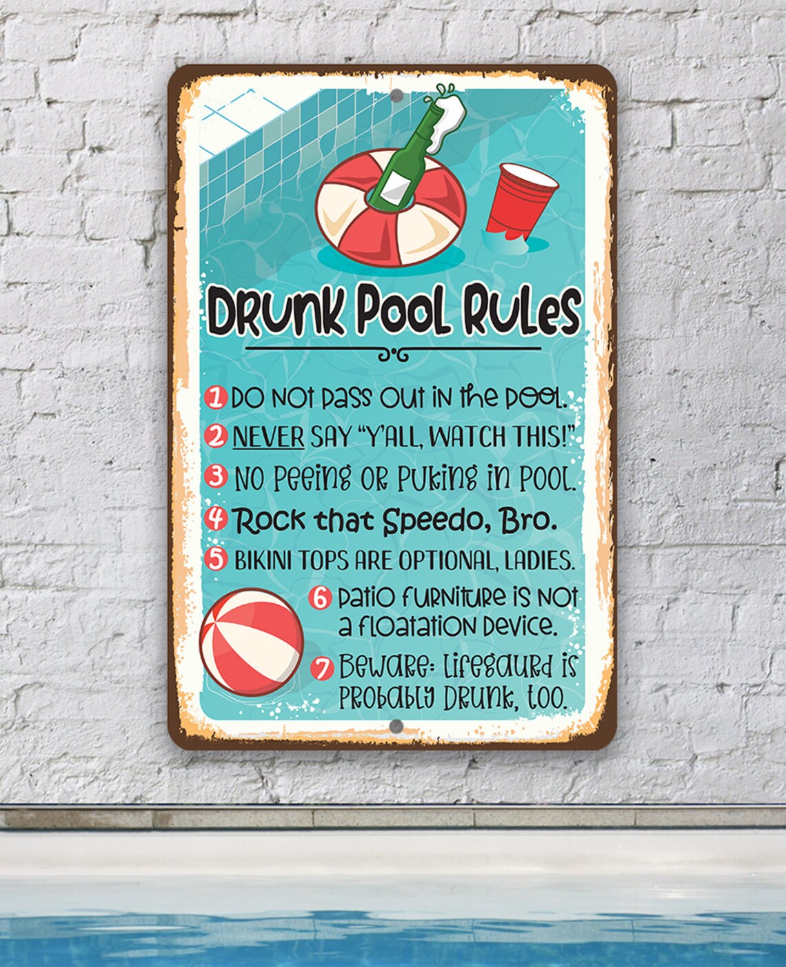 Metal Sign Drunk Pool Rules Durable Metal Sign Use - Etsy