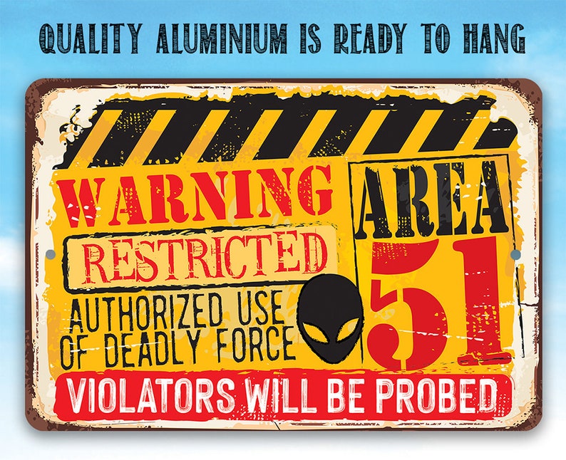 Tin Warning Area 51 Metal Sign - Etsy