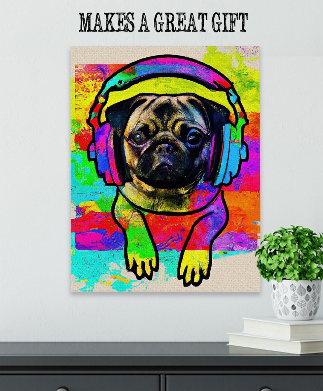 Canvas DJ Pug Illustration Choose Unframed Poster or Canvas Cute and ...