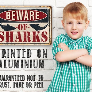 Tin Metal Sign Beware of Sharks 8x12/12x18 Use Indoor/outdoor Gift and ...