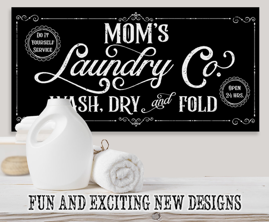 Mom's Laundry Co Large Black and White Canvas Wall Art Stretched on a ...