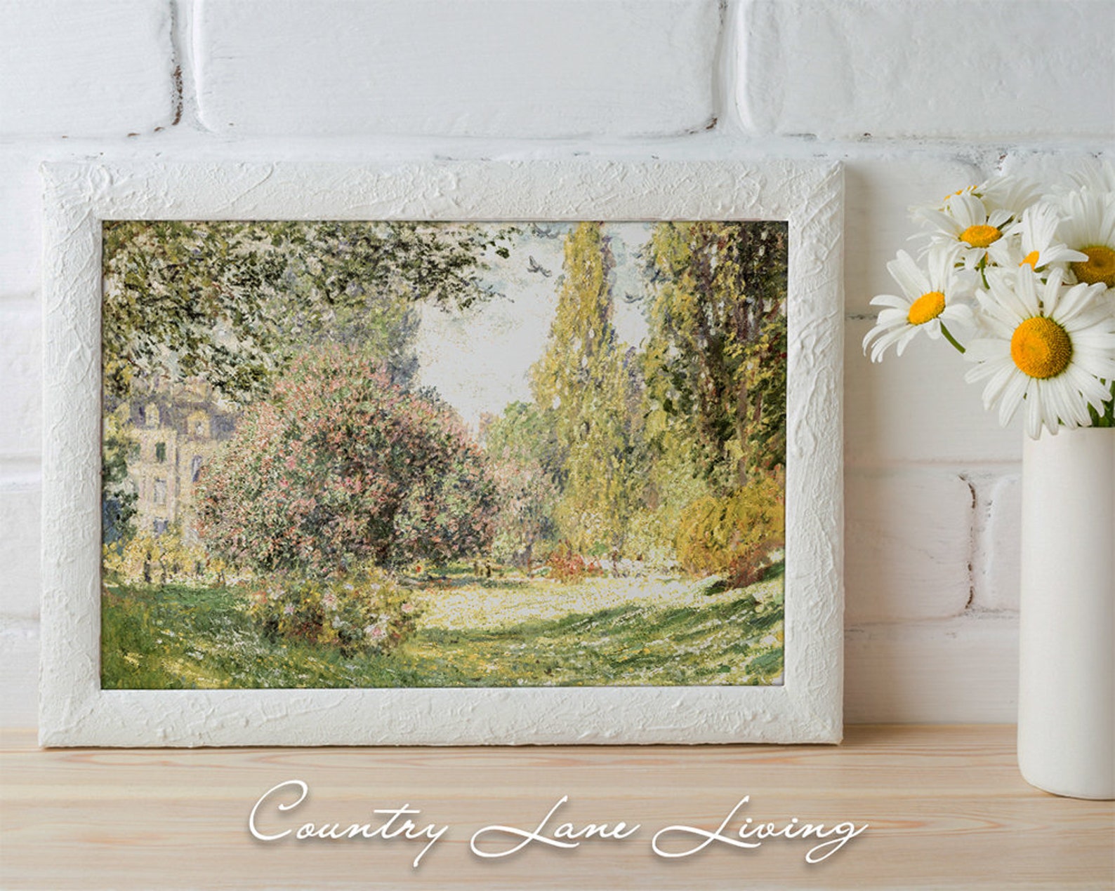 Spring Garden Landscape Oil Painting Download Green Toned | Etsy