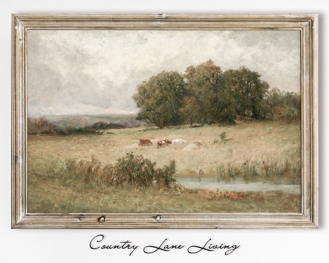 Meadow Stream Landscape Oil Painting Download Warm Toned - Etsy Canada