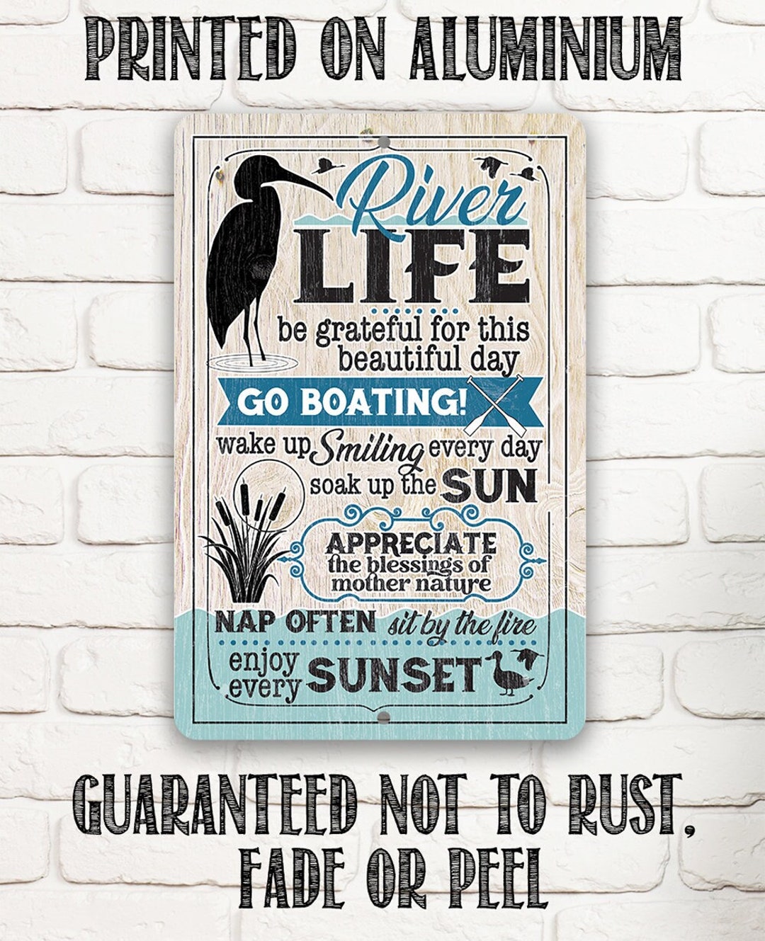 River Life inspirational Wall Art Quote Tin Signs, River Outdoor ...