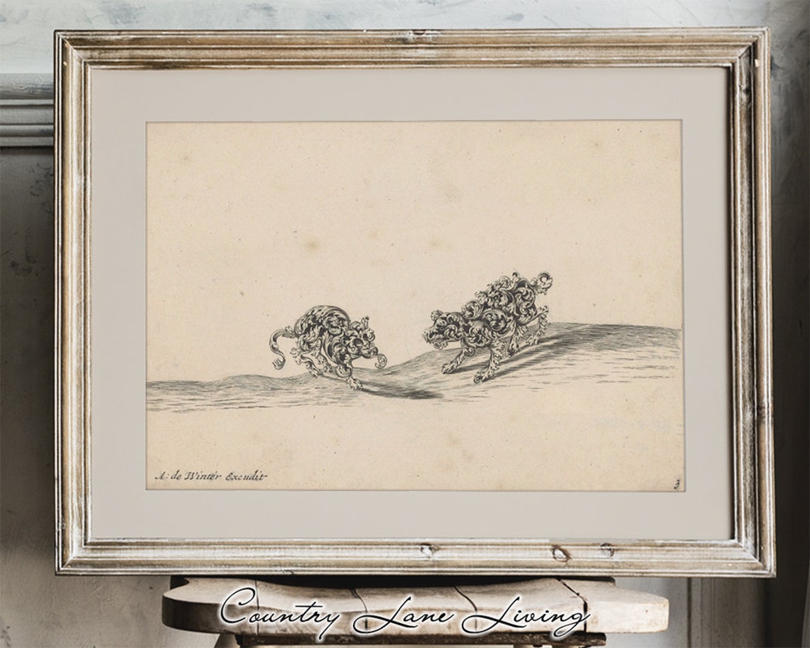 Filigree Calligraphy Dog and Cat Fighting Drawing Download | Etsy