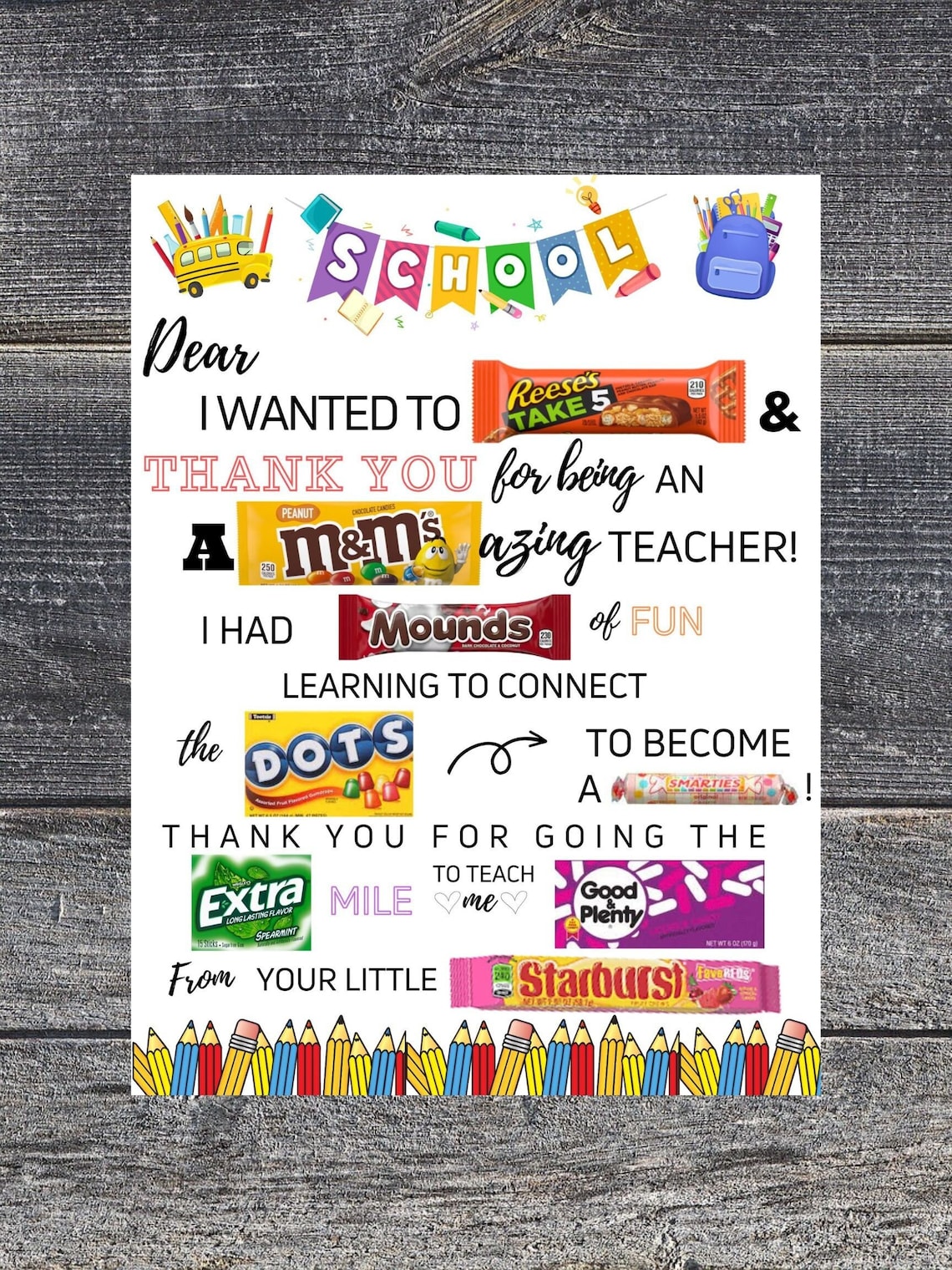 Teacher Candy Bar Poster, Teacher Appreciation, End of Year Teacher ...