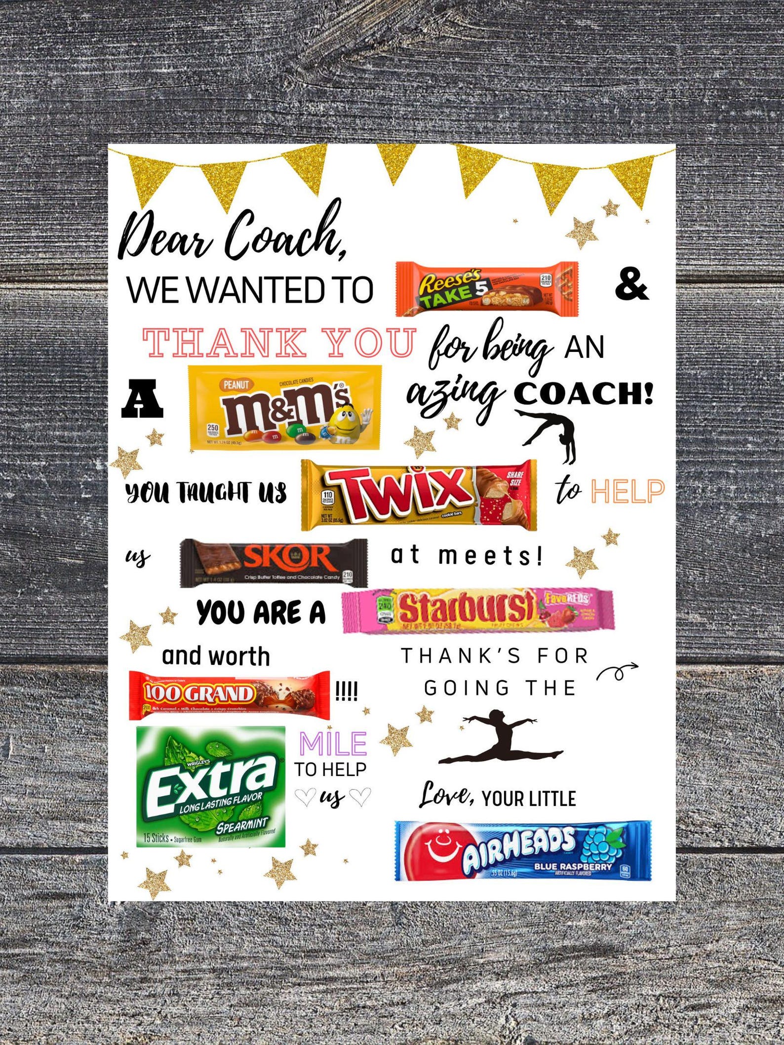 Gymnastics Coach Candy Bar Poster, Thank You Gift (digital Download) - Etsy